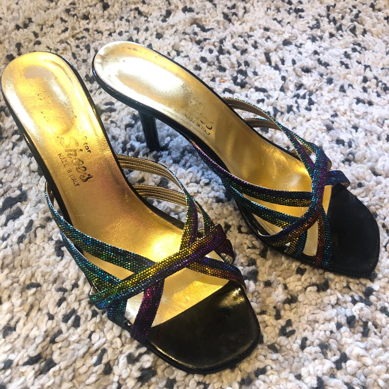 90s Y2k Iridescent Holographic Mules Kitten Heels Shoes Pumps - Etsy