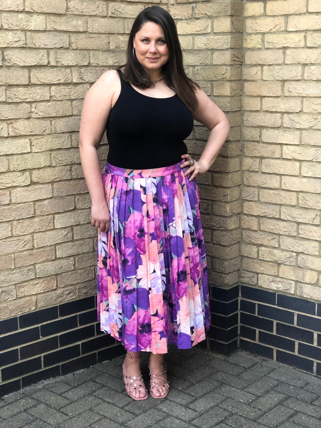 80s Jacques Vert Pink Floral Pleated Midi Skirt Retro - Etsy