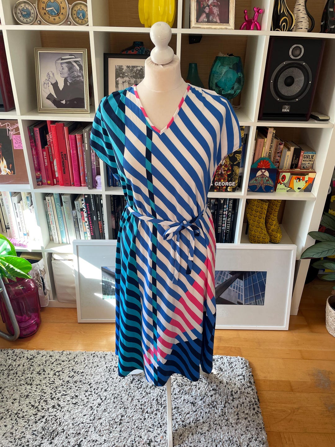 80s Vintage Rainbow Stripe Nu Wave Retro Day Dress - Etsy