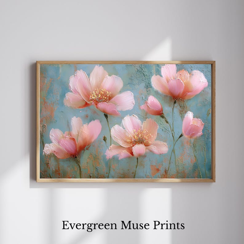 Pink Floral Impasto Print | Romantic Botanical Wall Art | Cottagecore ...