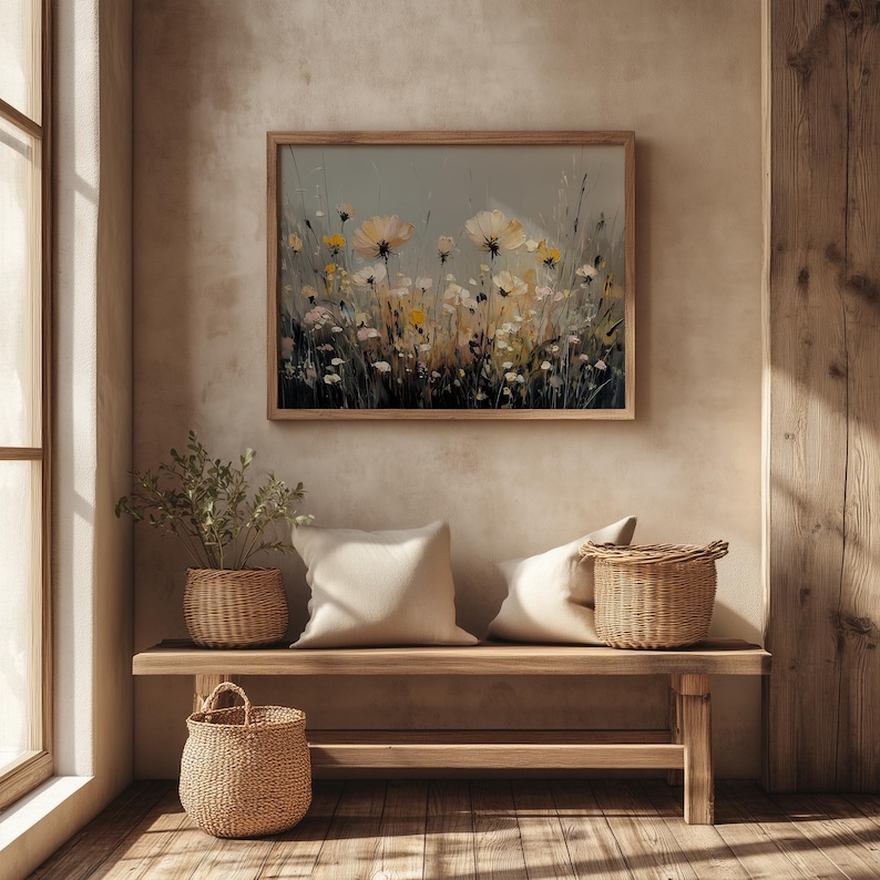 Moody Wildflower Oil Painting Print | Dark Botanical Wall Art ...