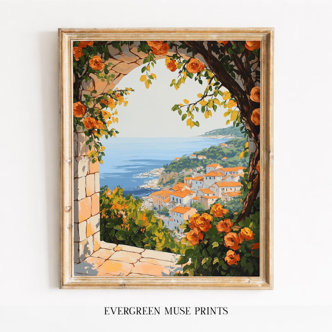 Mediterranean Arch Print | Italian Coastal Village Wall Art | Stone ...