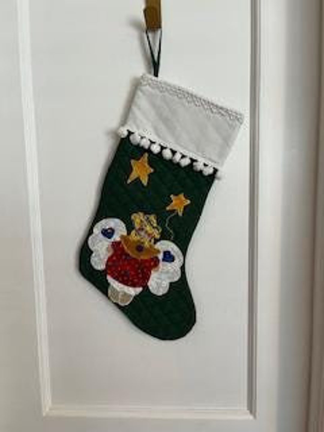 Quilted Green Stocking With Appliques Handmade - Etsy