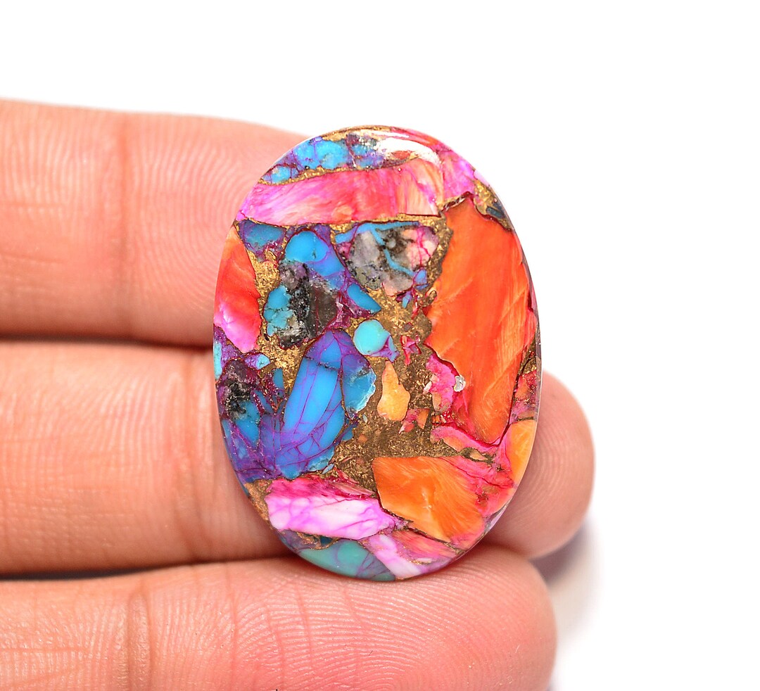 Arizona Pink Mohave Turquoise With Spiny Oyster Cabochon...oval ...