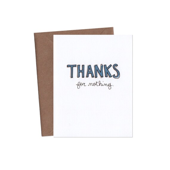 Thanks for Nothing Card Funny Thank You Card Funny | Etsy
