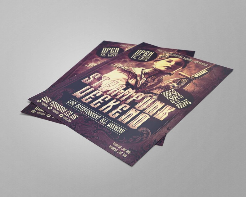 Steampunk Weekend Club Flyer Template - Etsy