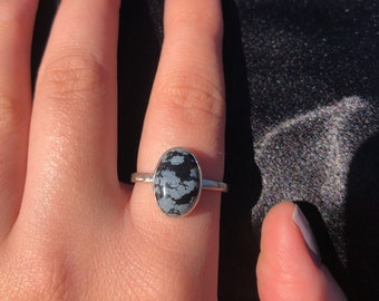 Snowflake Obsidian Ring, Obsidian Ring, 925 Sterling Silver Adjustable Ring, Gemstone Jewelry ...