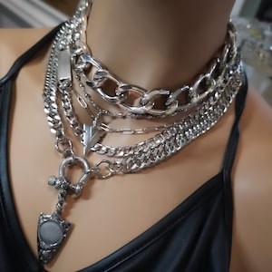 Layered Multi Strand Chunky Chain Gothic Choker Collar Necklace Set - Non Tarnish Waterproof ...