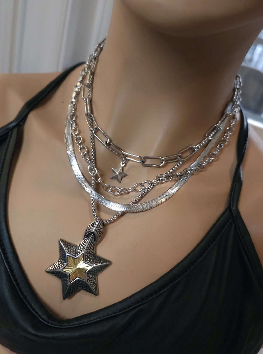 Layered Multi Strand Chunky Chain Necklace Set Non Tarnish Waterproof ...