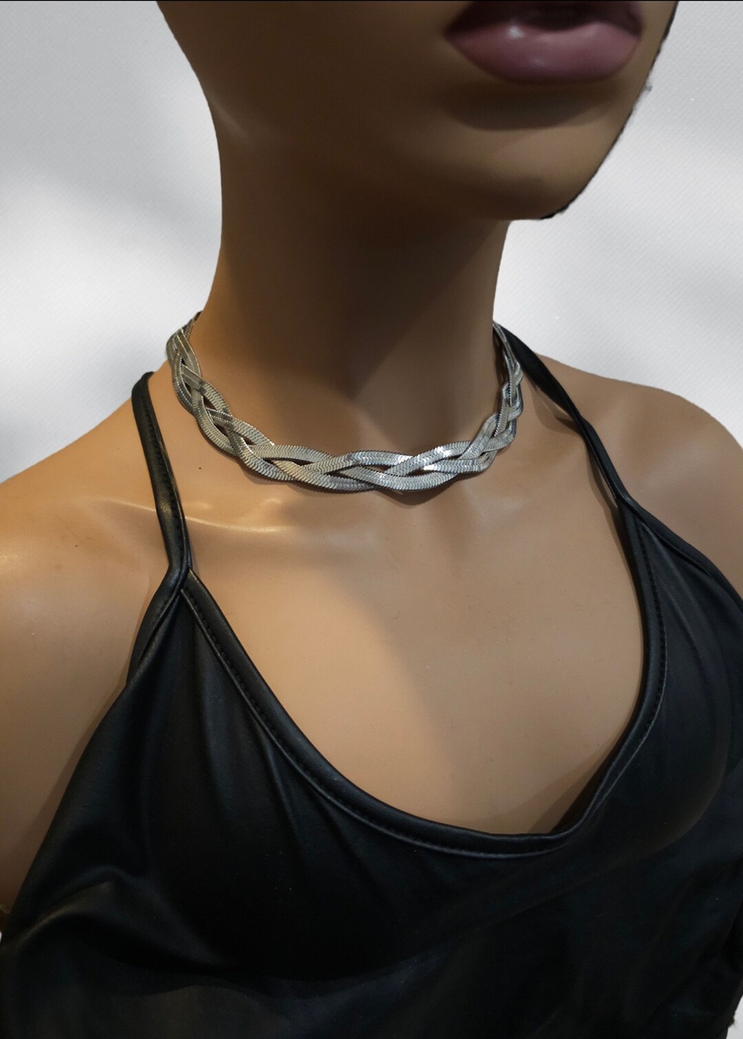 Silver Braided Snake Chain Herringbone Stainless Steel Necklace ...