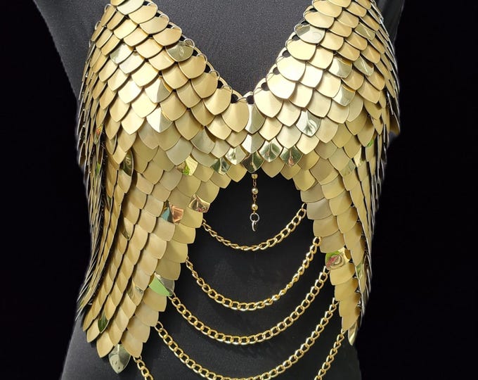 Gold Scalemail Armor Corset: Dragon Scale Breastplate, Viking Cosplay ...
