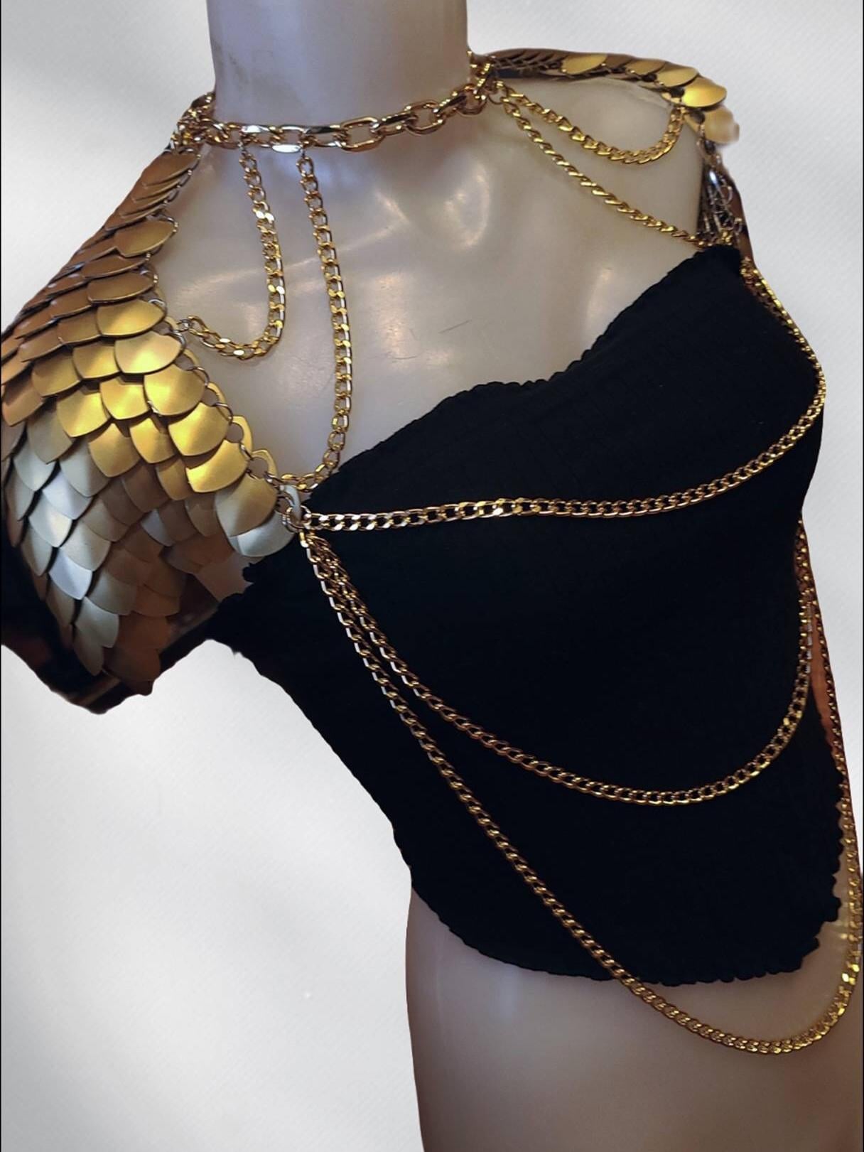 Gold Scalemail Fae Fantasy Shoulder Armor: Dragon Scale Viking Gala ...