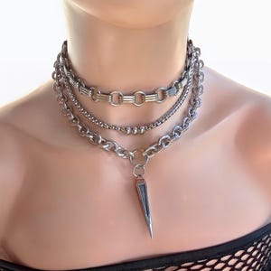 Layered Multi Strand Chunky Chain Gothic Choker Collar Necklace Set Non Tarnish Waterproof ...