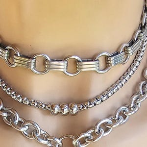 Layered Multi Strand Chunky Chain Gothic Choker Collar Necklace Set Non Tarnish Waterproof ...