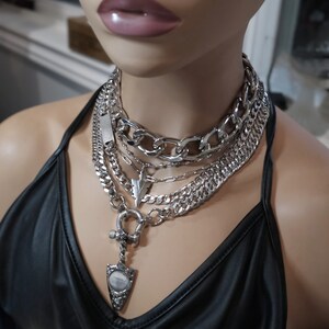 Layered Multi Strand Chunky Chain Gothic Choker Collar Necklace Set - Non Tarnish Waterproof ...