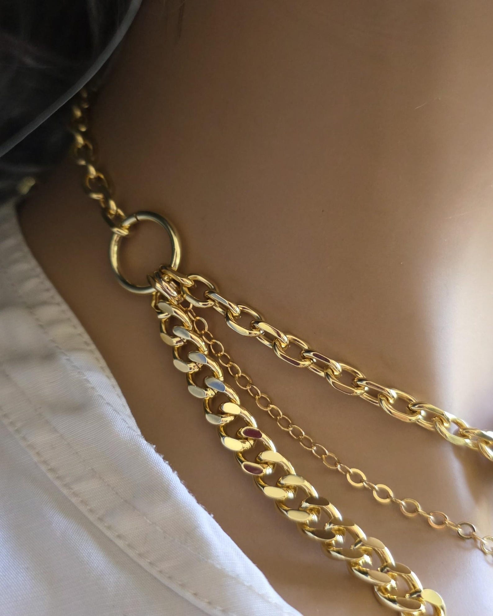 Gold Plated Layered Chunky Chain Necklace With Coin, Polaris, and ...