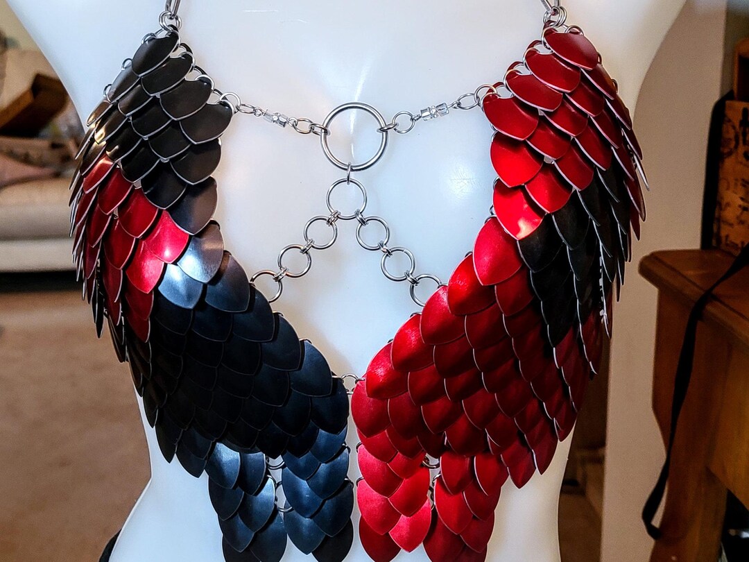 Metal Red Black Breastplate Corset Armor, Fantasy Scalemail Dragon ...