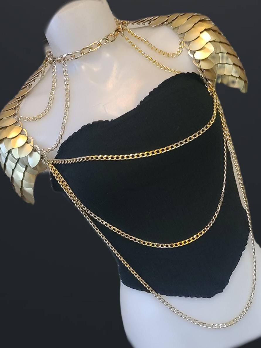 Gold Scalemail Fae Fantasy Shoulder Armor: Dragon Scale Viking Gala ...