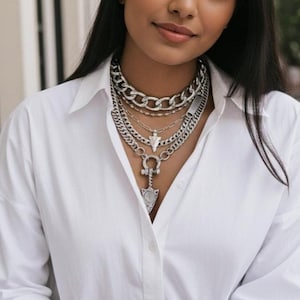 Layered Multi Strand Chunky Chain Gothic Choker Collar Necklace Set - Non Tarnish Waterproof ...