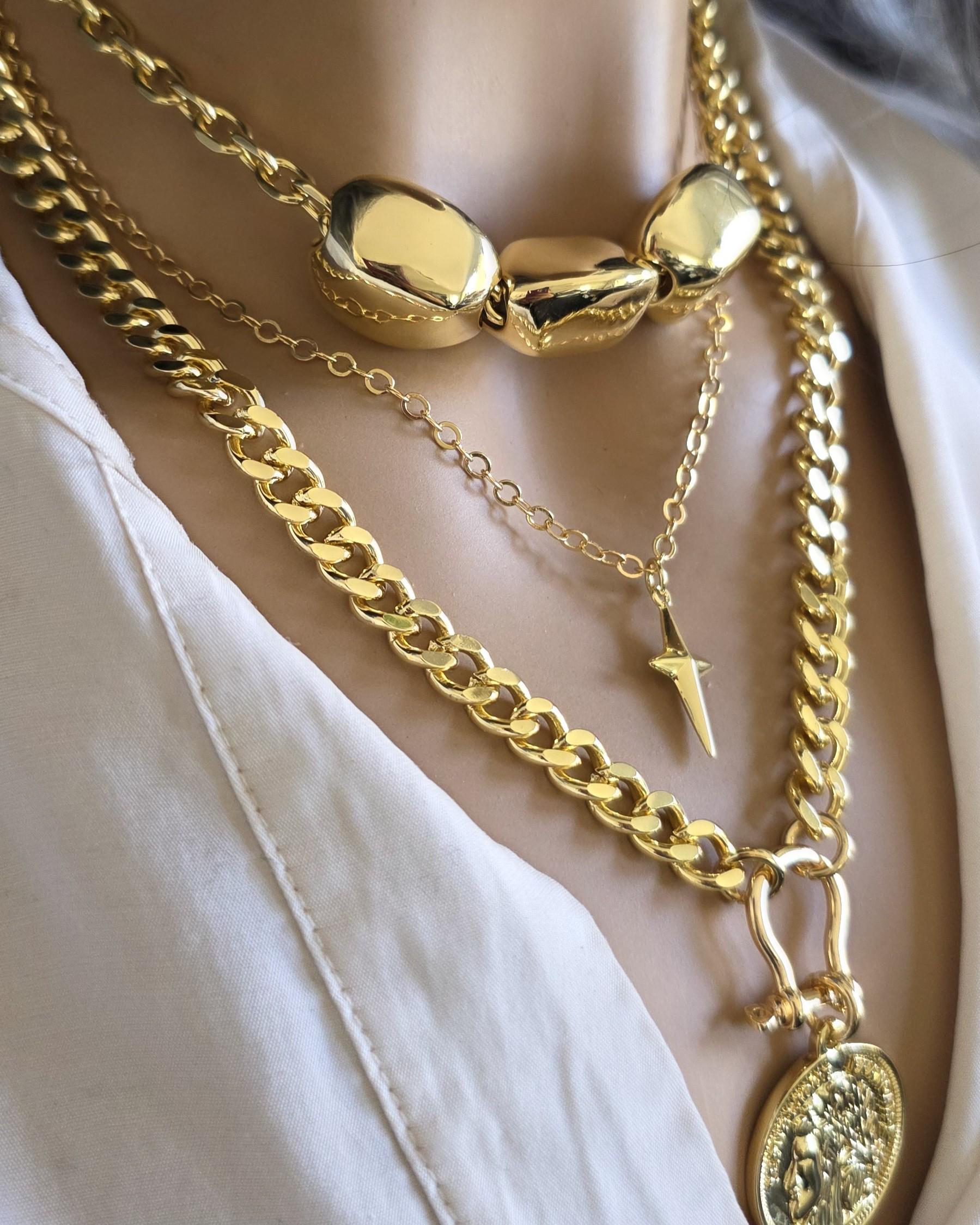 Gold Plated Layered Chunky Chain Necklace With Coin, Polaris, and ...