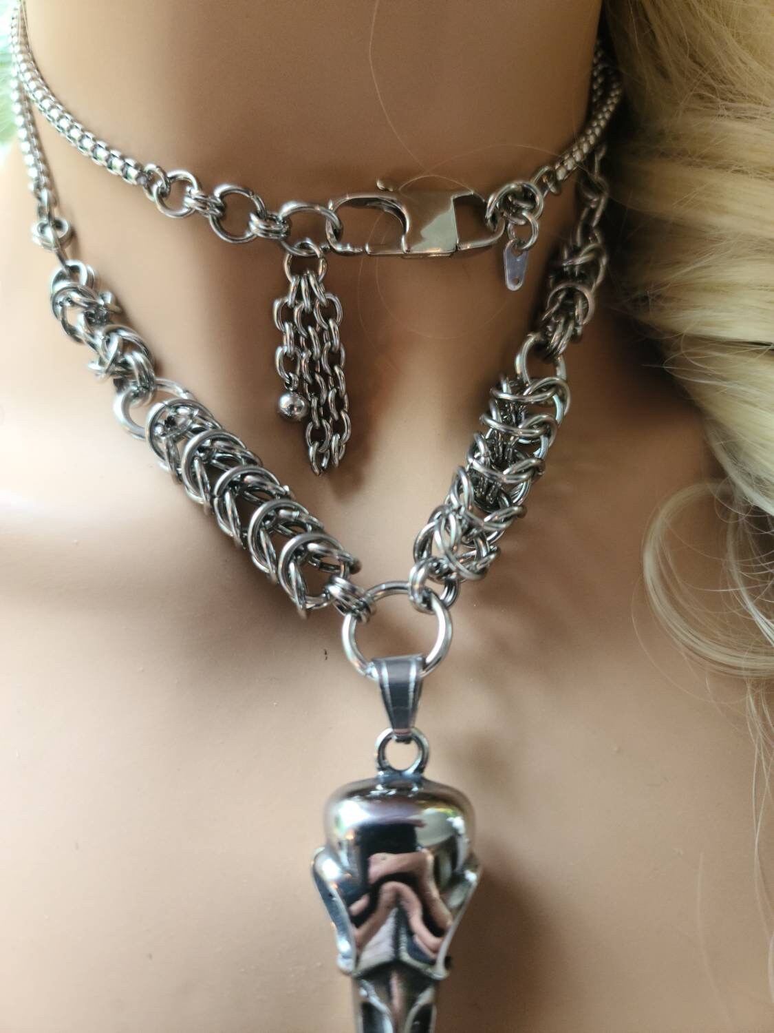 Raven Bird Skull Steel Chainmail Necklace Grunge Jewelry - Etsy
