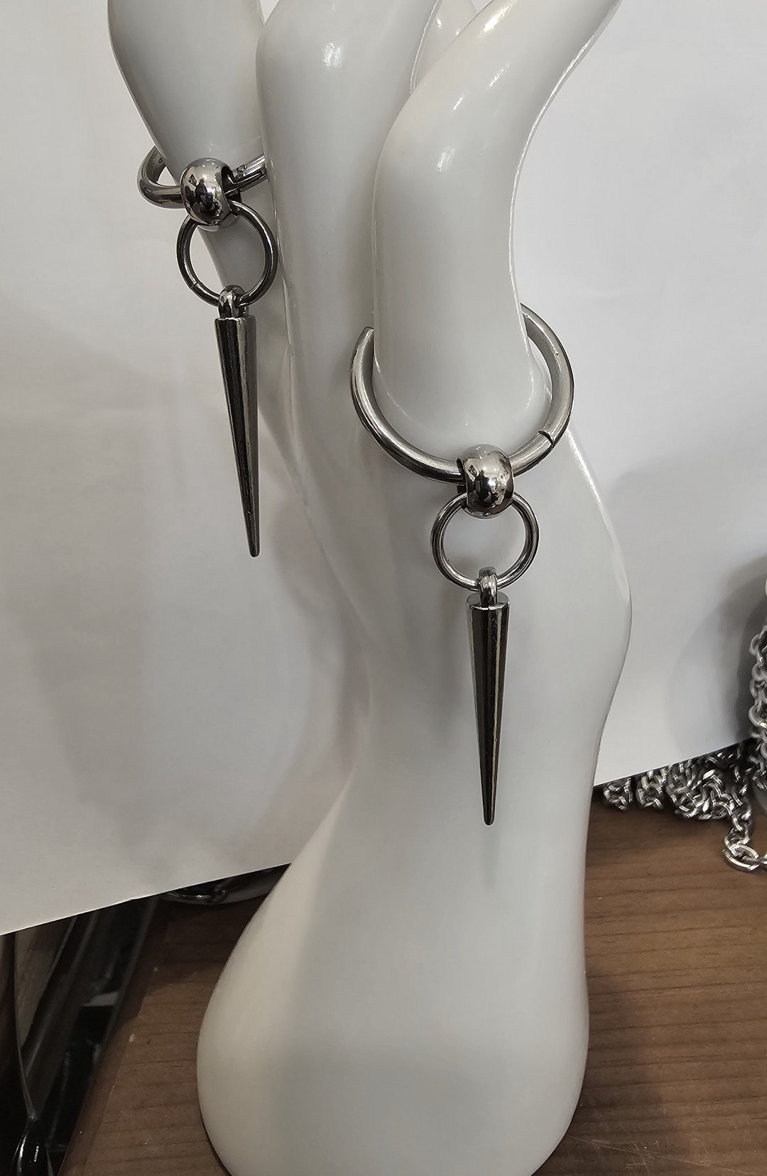 Huggie Hoop Spike Goth Punk Alt Grunge Dangle Earrings - Surgical Steel ...