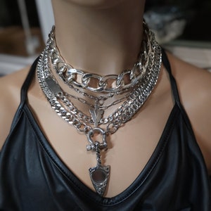 Layered Multi Strand Chunky Chain Gothic Choker Collar Necklace Set Non Tarnish Waterproof ...