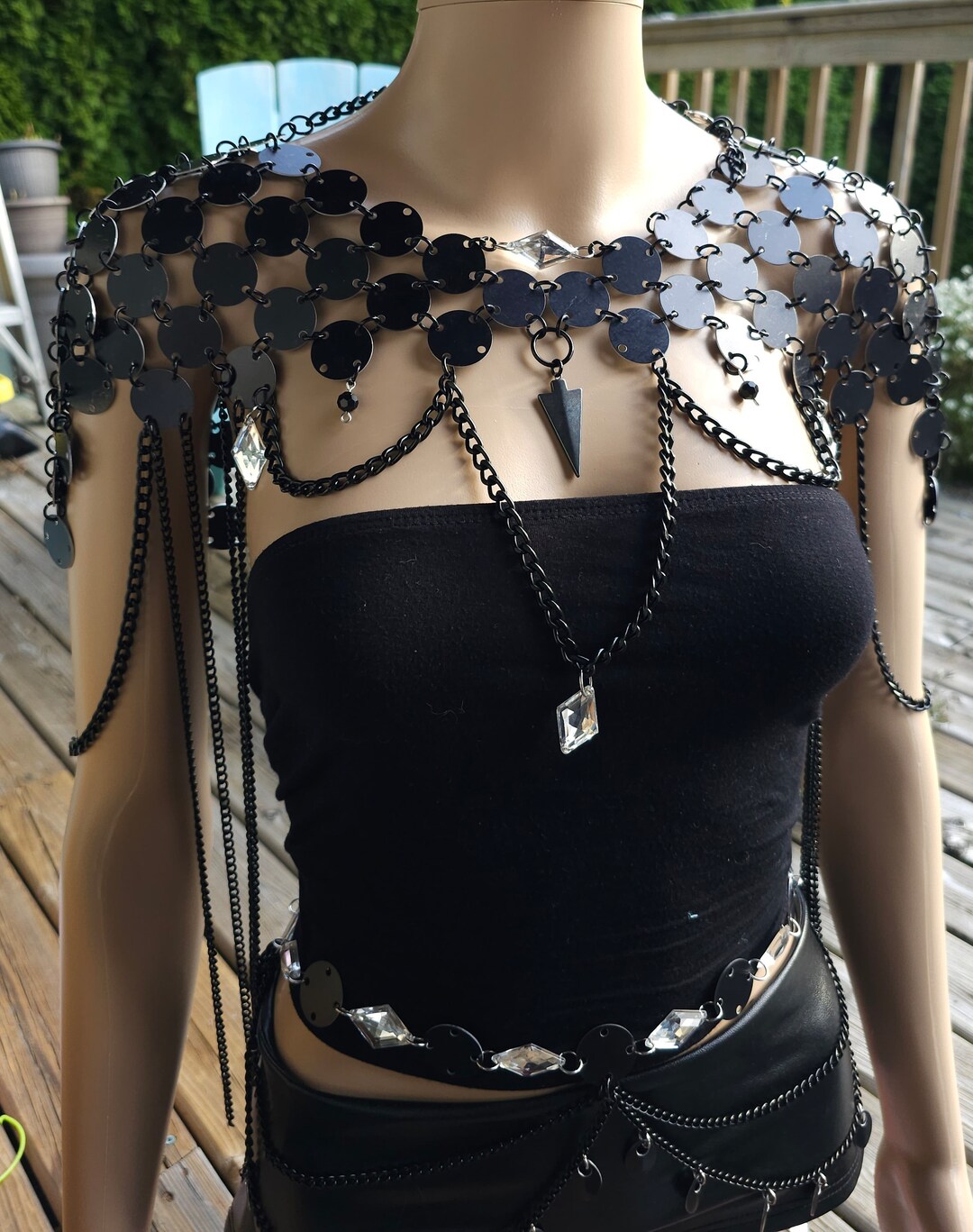 Full Metal Shoulder Jewelry Festival Rave Outfit, Body Chain Spaulders ...