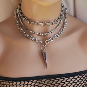 Layered Multi Strand Chunky Chain Gothic Choker Collar Necklace Set Non Tarnish Waterproof ...