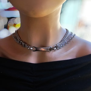 Layered Multi Strand Chunky Chain Gothic Choker Collar Convertible Back Necklace Set - Handmade ...
