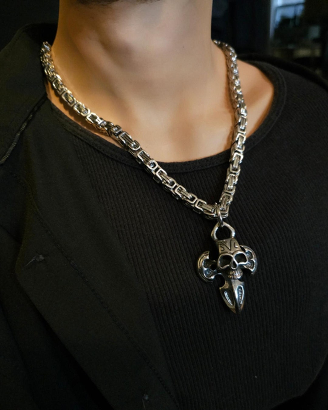 Men's Steel Chunky Chainmail Byzantine Viking Necklace Great Heavy ...