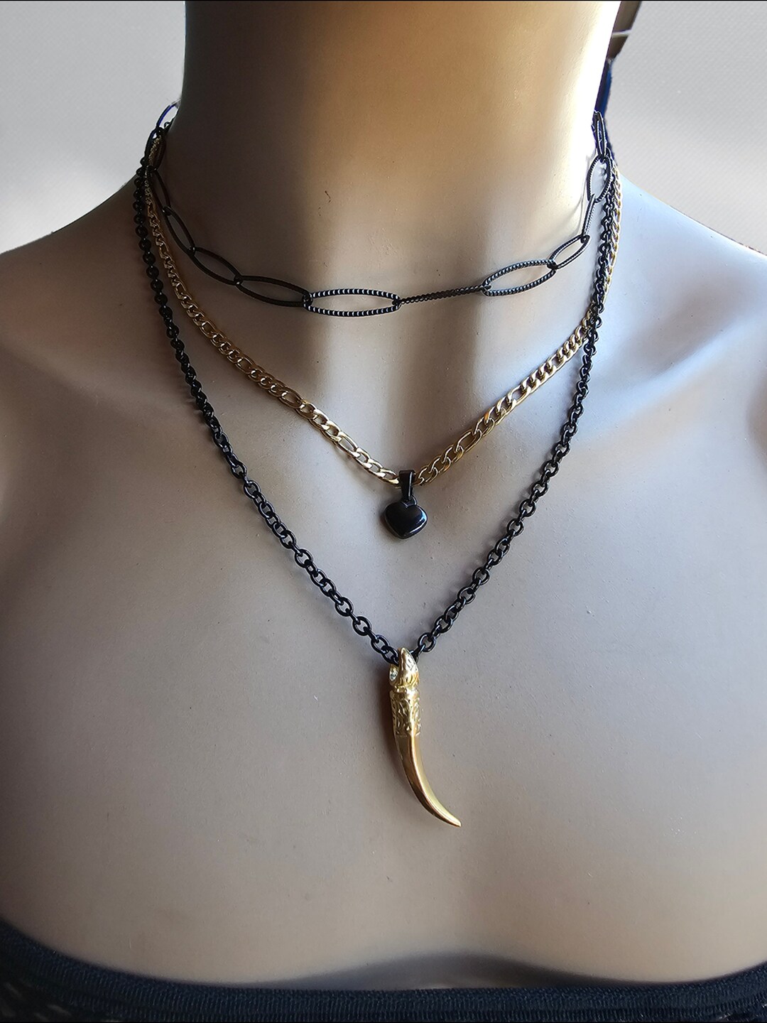 Steel Gold Layered Multi Strand Grunge Alt Goth Choker Chain Necklace ...