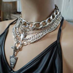 Layered Multi Strand Chunky Chain Gothic Choker Collar Necklace Set ...