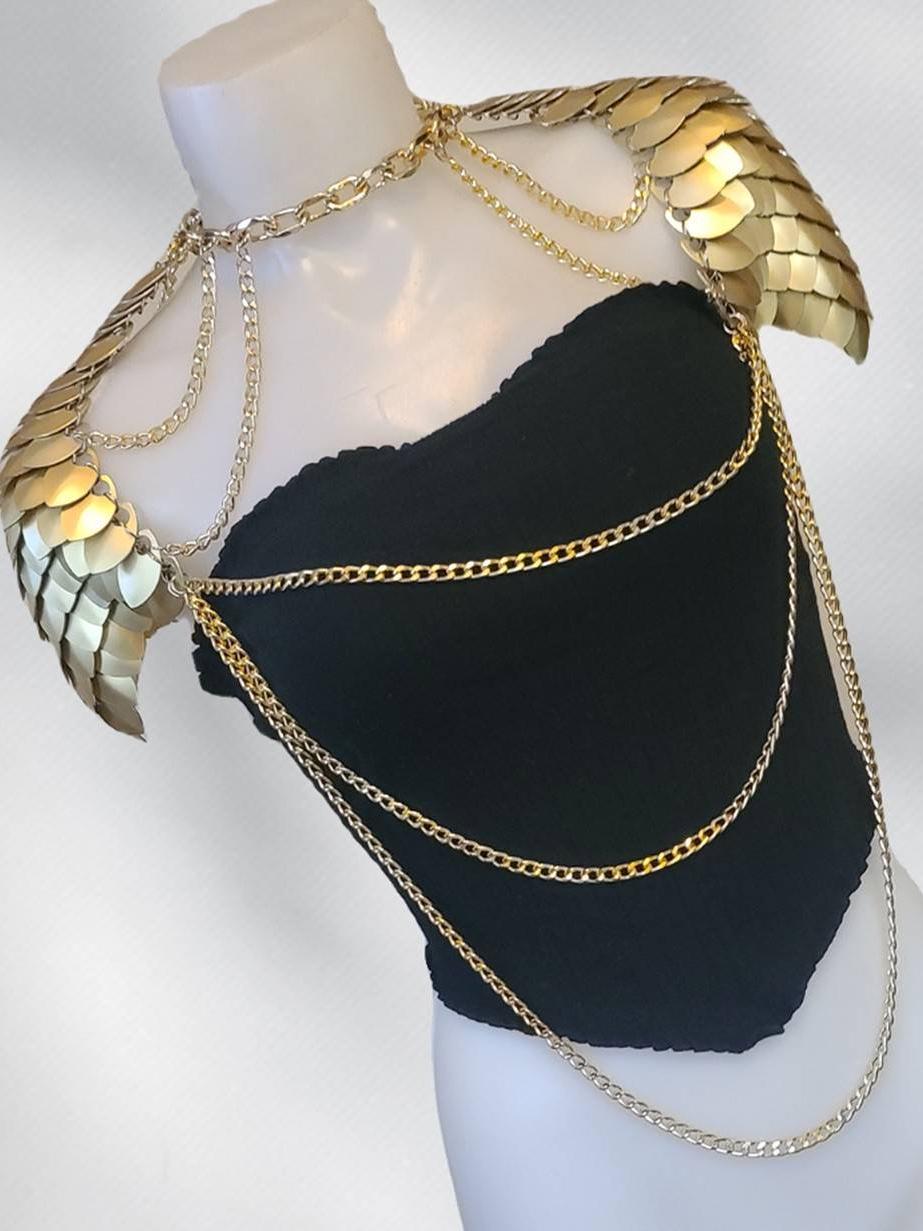 Gold Scalemail Fae Fantasy Shoulder Armor: Dragon Scale Viking Gala ...