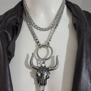 Longhorn Bull Bolero Stainless Steel Necklace - Western Jewelry, Goth ...
