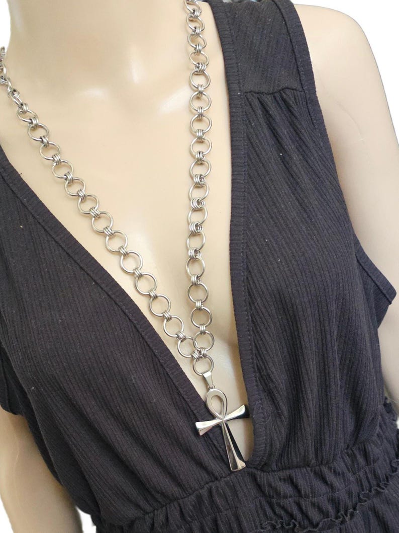 Chunky Chainmail Ankh Pendant Layered Wrap Necklace: Handmade Statement ...