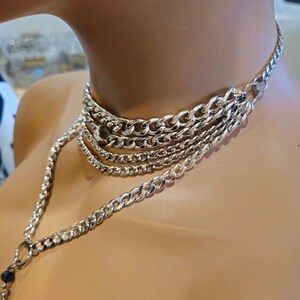 Silver Layered Gothic Punk Choker Collar Multi Strand Chunky Chain Necklace Set | Non Tarnish ...