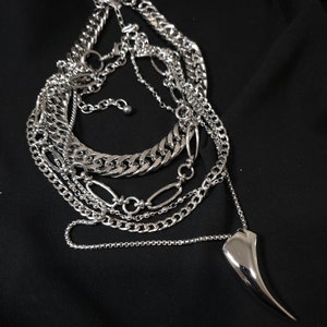 Silver Layered Multi Strand Chunky Chain Gothic Choker Necklace Set ...