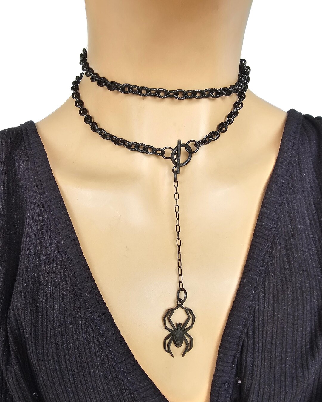 Black Steel Spider Gothic Choker Wrap Necklace Handmade Goth Grunge ...