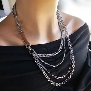 Layered Multi Strand Chunky Chain Gothic Choker Collar Convertible Back Necklace Set - Handmade ...