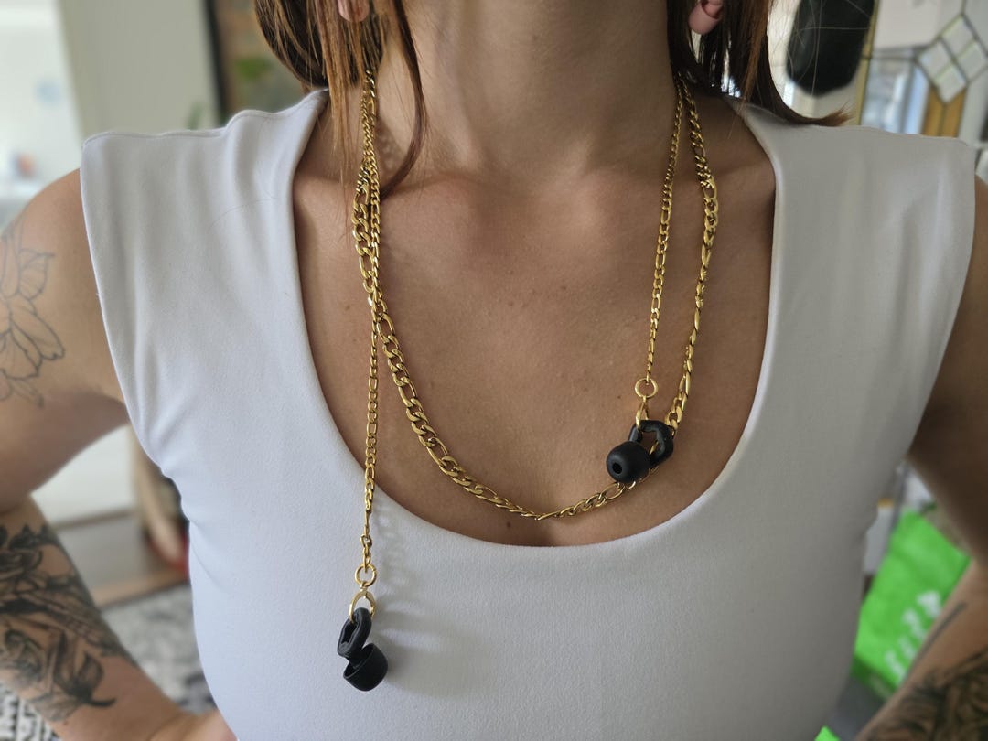 Loops Earplugs Keeper Necklace, Gold Layered Multi Strand Mens & Womens ...