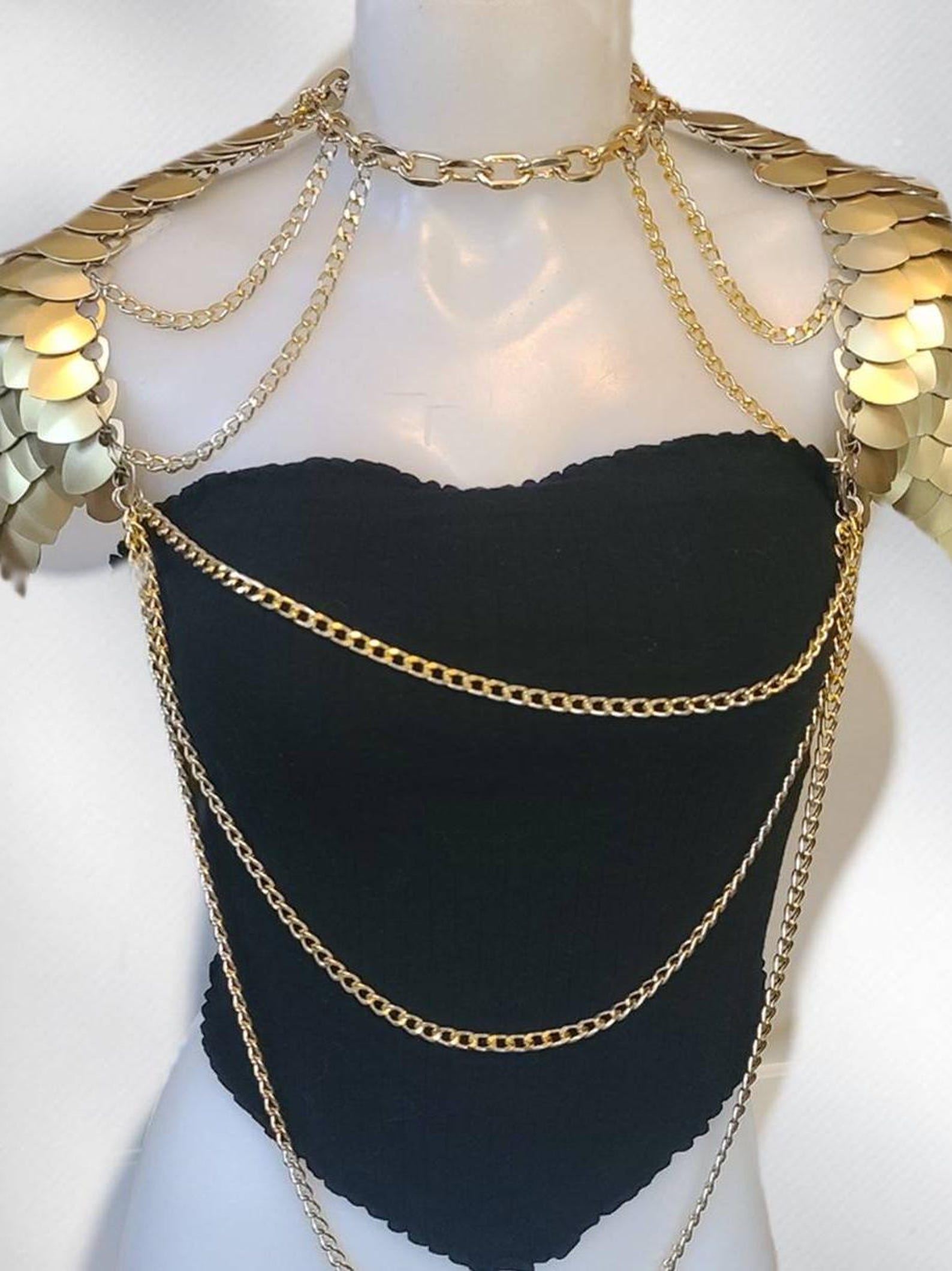 Gold Scalemail Fae Fantasy Shoulder Armor: Dragon Scale Viking Gala ...