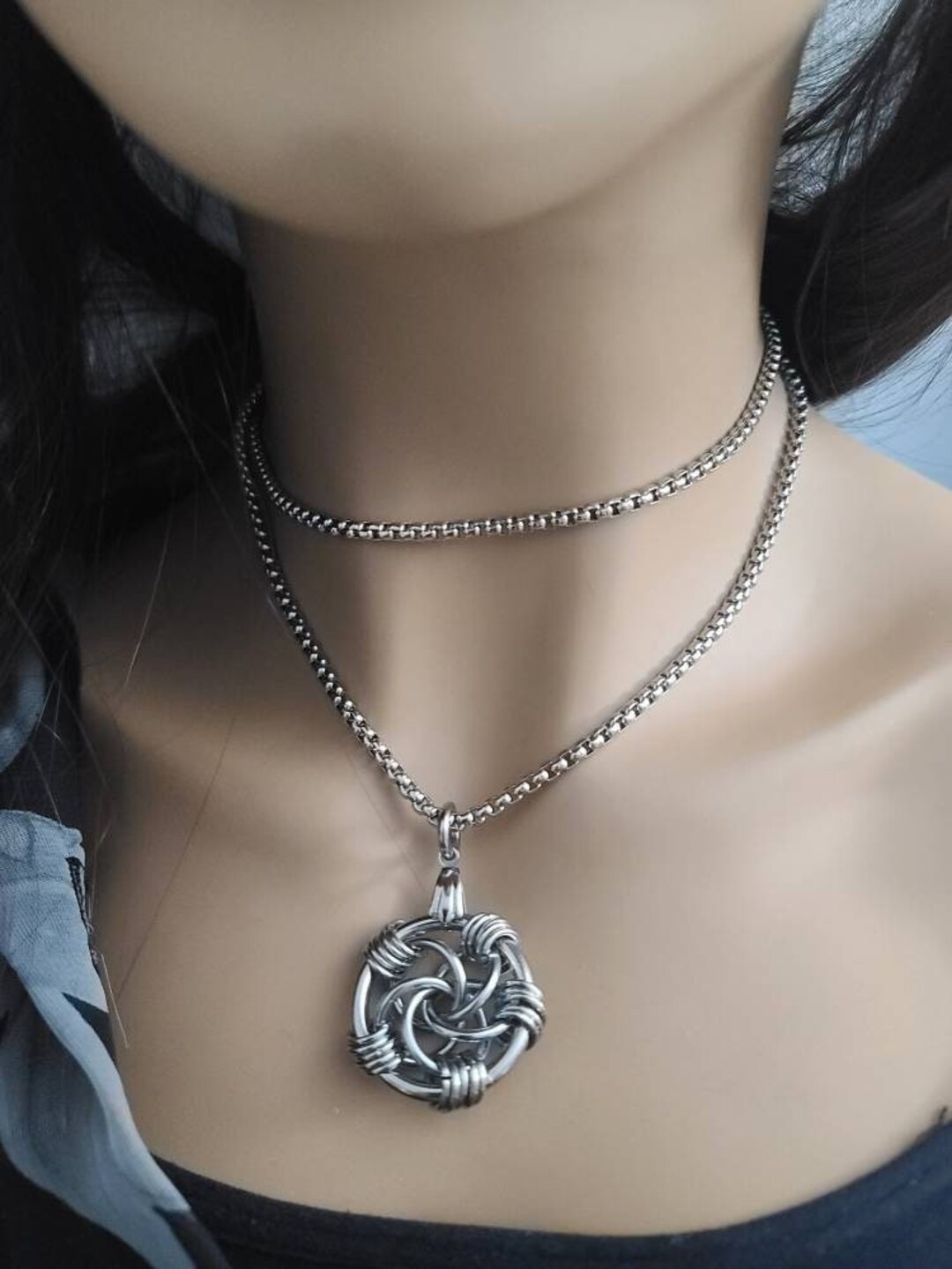 Pagan Shield Maiden Steel Spiral 3-way Adjustable Chainmail Necklace ...