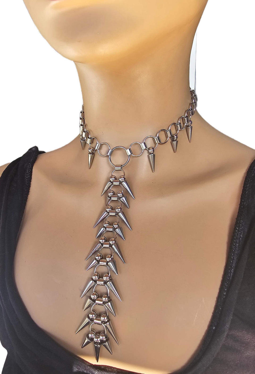 Steel Spike Gothic Punk Choker Vertebrae Chainmail Necklace | Dark ...