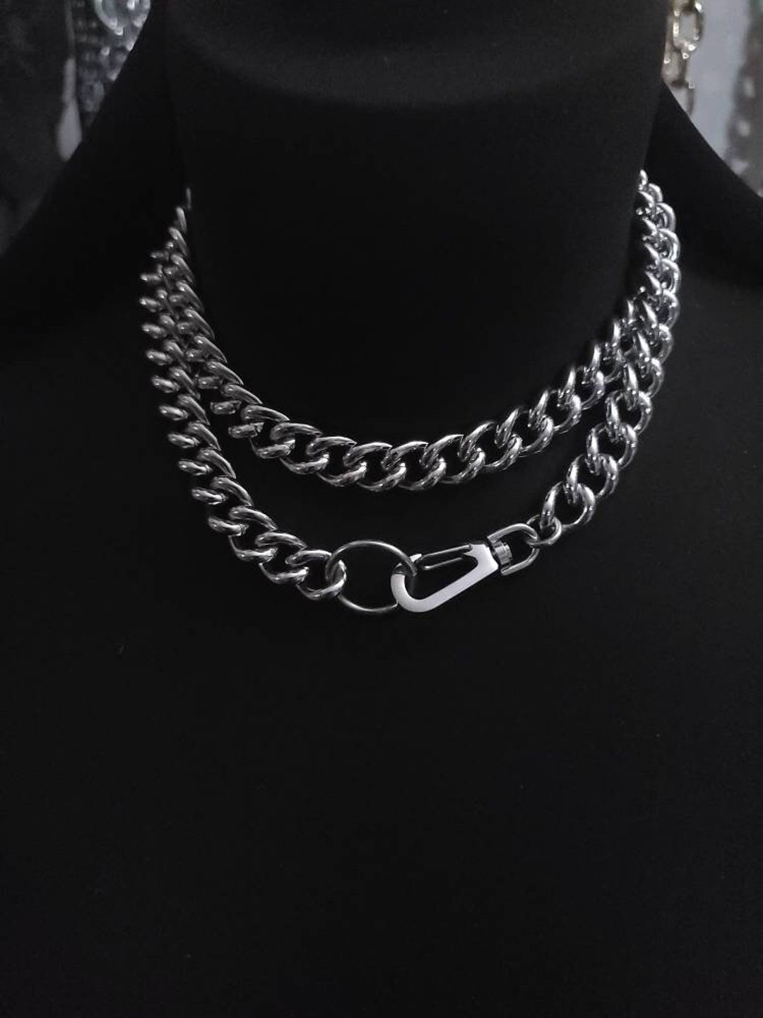 Steel Chunky Hip Hop Statement Layered Necklace Choker an Alt Punk ...