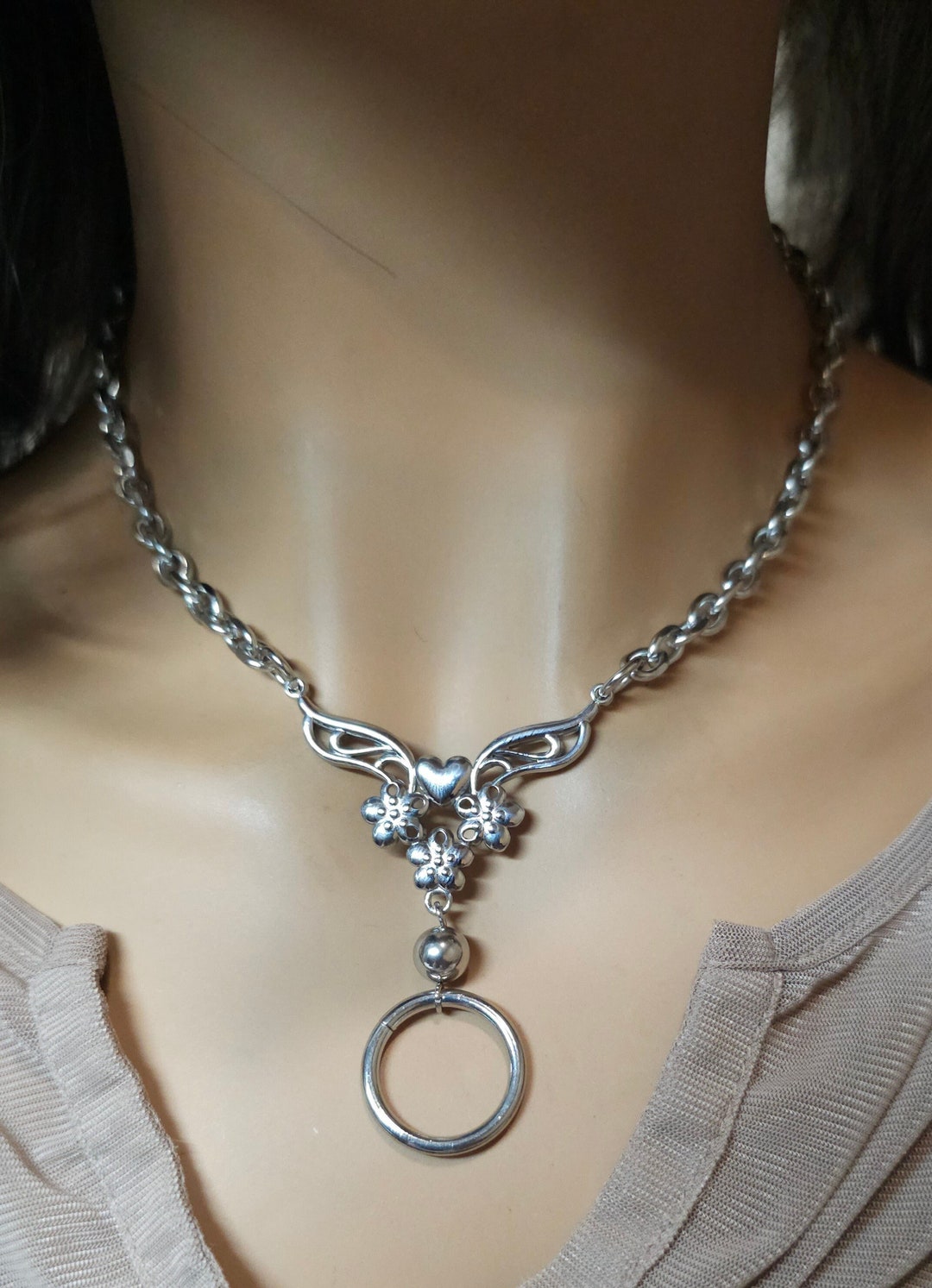 O Ring Circle Choker Optional Hex Lock Locking Permanent Necklace ...