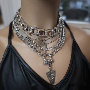 Layered Multi Strand Chunky Chain Gothic Choker Collar Necklace Set - Non Tarnish Waterproof ...