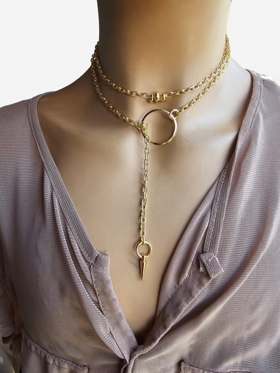 Gold Spike Lariat zierliche Choker Wrap Halskette Goth Punk Grunge Asthetisches handgemachtes Schmuckgeschenk fur sie Etsy