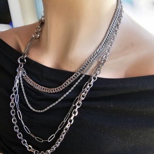 Layered Multi Strand Chunky Chain Gothic Choker Collar Convertible Back Necklace Set - Handmade ...