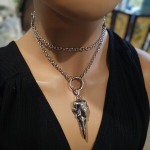 Steel Gothic Punk Choker Collar Raven Bird Skull Layered Necklace Set ...